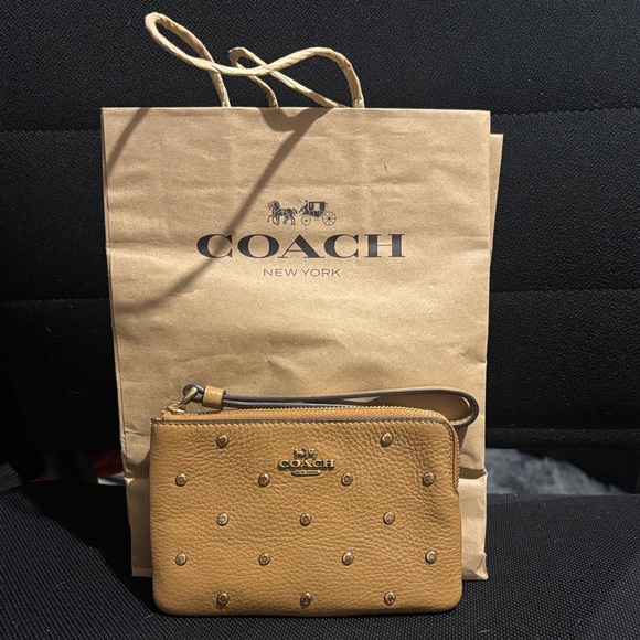 Coach | Bags | Coach Gold Studded Wristlet | Poshmark